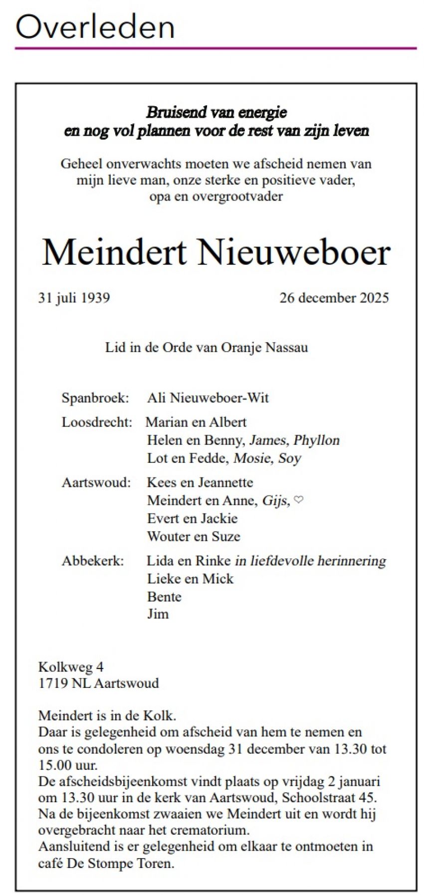 Meindert Nieuweboer is overleden
