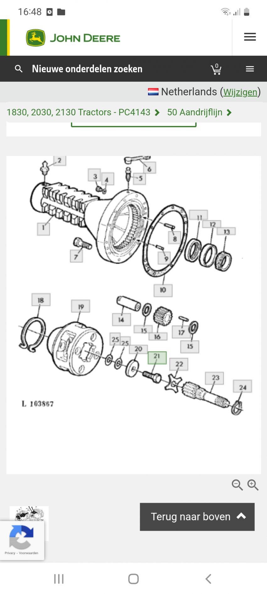 John Deere 2030 - Afstelling conische lagers achteras