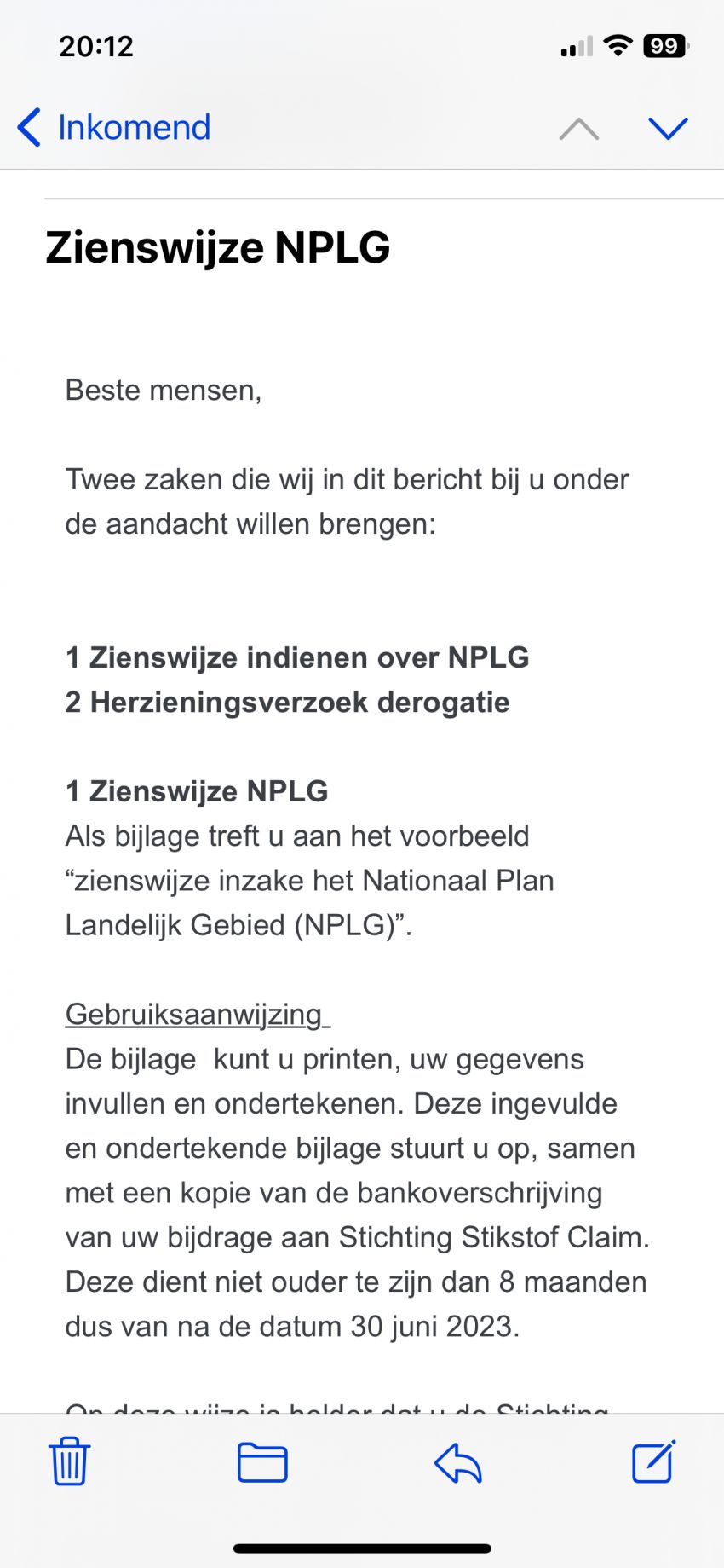 Dien zienswijze NPLG in