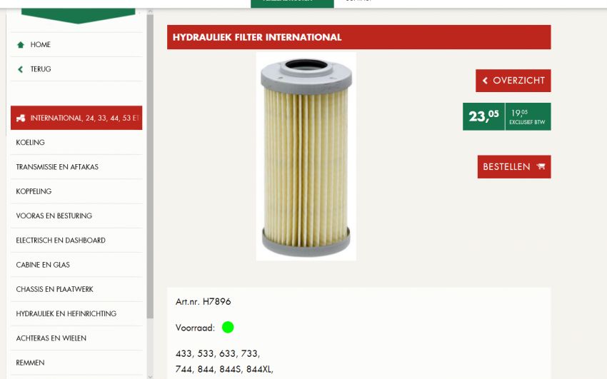 International 744 - Hydrauliek filter