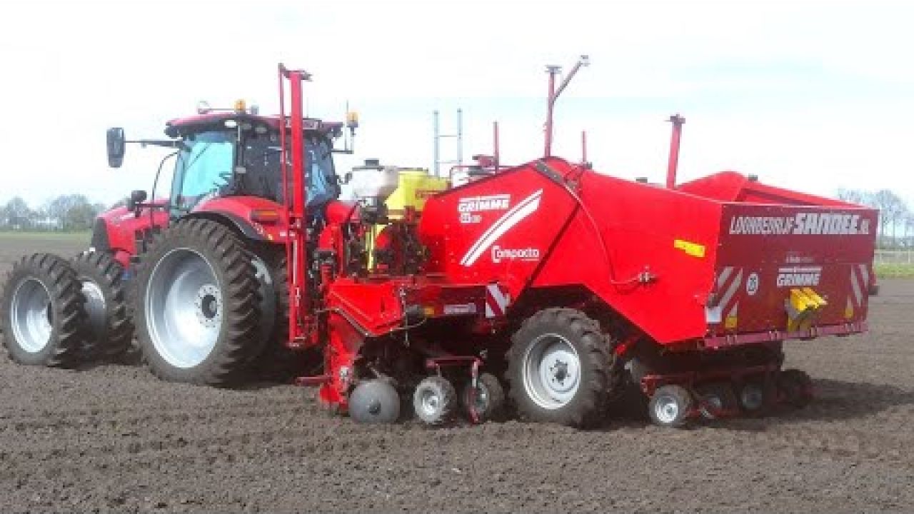 Land bewerken met Case IH Magnum 370 en aardappelen poten met Grimme GL840.